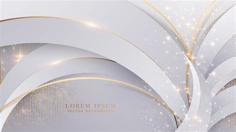황금빛 곡선이 있는 추상적인 흰색과 회색 모양 회색 배경에 반짝이는 조명 효과 장식 럭셔리 스타일 벡터 디자인 배경막에 대한 스톡 벡터 아트 및 기타 이미지 Istock