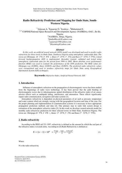 Pdf Radio Refractivity Prediction And Mapping For Ondo State South Western Nigeria