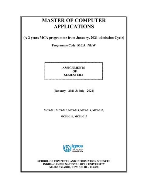Mca New Semester 1 January 2021 Master Of Computer Applications A 2 Years Mca Programme From
