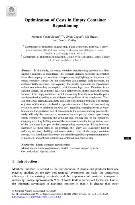 Pdf Optimization Of Costs In Empty Container Repositioning