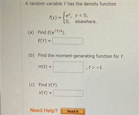 solved a random variable y has the density function