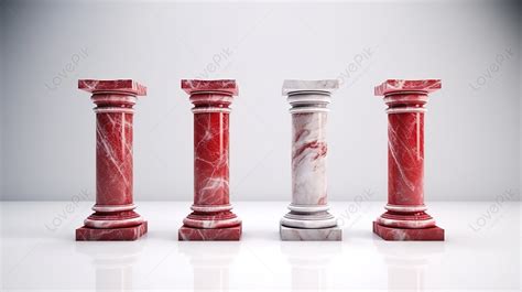 고전적인 빨간색 대리석 기둥과 기둥이 있는 난간을 갖춘 흰색 배경 3d 렌더링 3d 배경 대리 배경 3d 렌더링 배경 이미지 Hd 3d 대리 3d 렌더링 배경
