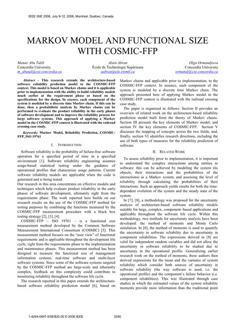 Pdf Markov Model And Functional Size With Cosmic Ffp