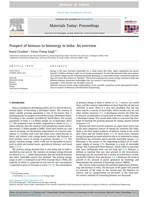 PDF Prospect Of Biomass To Bioenergy In India An Overview