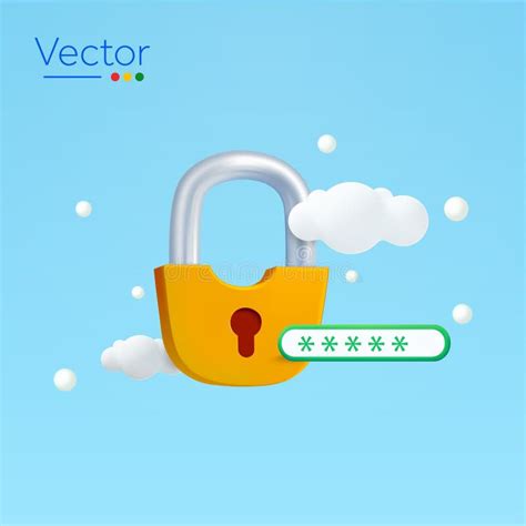 3d Secured Lock With Password Input Clouds Flying Around Isolated On