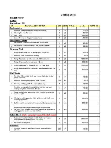 Costing Format Ayesha Pdf