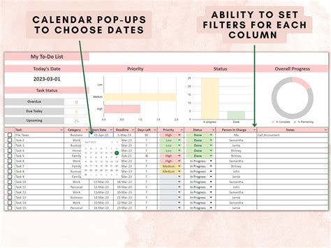 To Do List Google Sheets Template Task Tracker Task Planner Spreadsheet Checklist Template