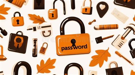 A Pattern Of Locks Keys And Leaves On A White Background With A Large