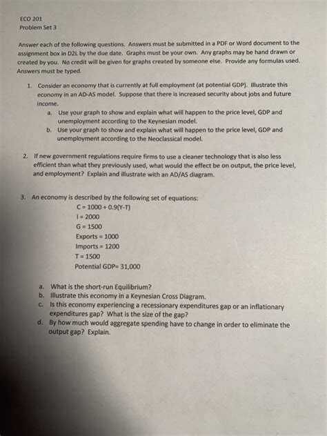 Solved ECO 201 Problem Set 3 Answer Each Of The Following Chegg Com