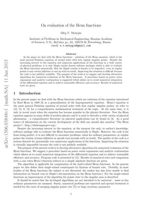 Pdf On Evaluation Of The Heun Functions