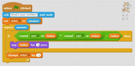how do i display all perfect squares below a given number on scratch