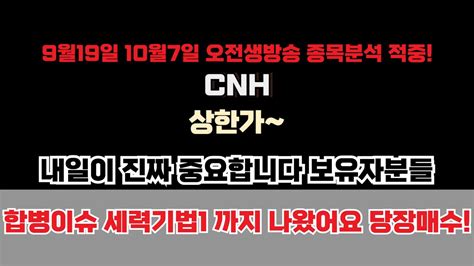 종목분석 Cnh 9월19일 10월7일 오전생방 정확하게 예상적중내일이 진짜 중요합니다 Youtube
