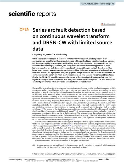 Pdf Series Arc Fault Detection Based On Continuous Wavelet Transform And Drsn Cw With Limited