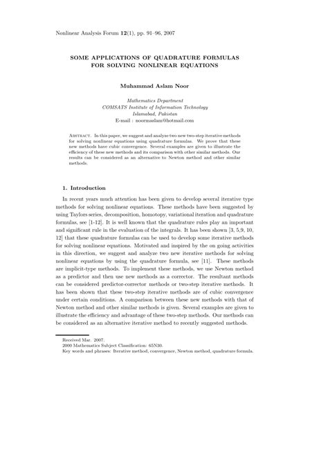 Pdf Some Applications Of Quadrature Formulas For Solving Nonlinear
