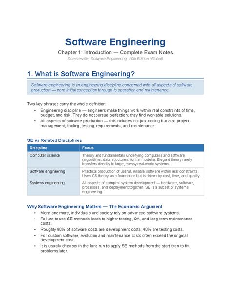 Software Engineering Se Chapter 1 Intro Exam Notes Sommerville