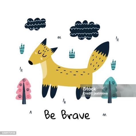 귀여운 여우와 용감한 인쇄 아기와 어린이 디자인에 대한 삼림 지대 배경 스칸디나비아 스타일의 포레스트 캐릭터 카드 0명에 대한 스톡 벡터 아트 및 기타 이미지 Istock