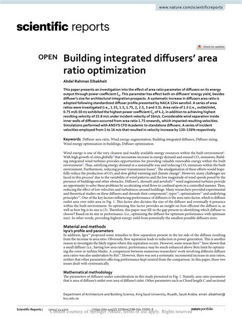 Pdf Building Integrated Diffusers Area Ratio Optimization
