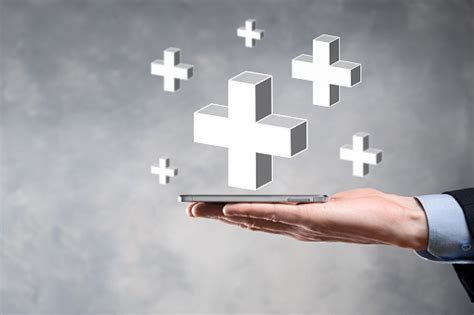 사업가 는 3d 플러스 아이콘을 보유하고 손에 들고 이익 혜택 개발 플러스 기호로 표현 Csr과 같은 긍정적 인 일을 제공합니다 핸드는 플러스 기호를 표시합니다 3차원