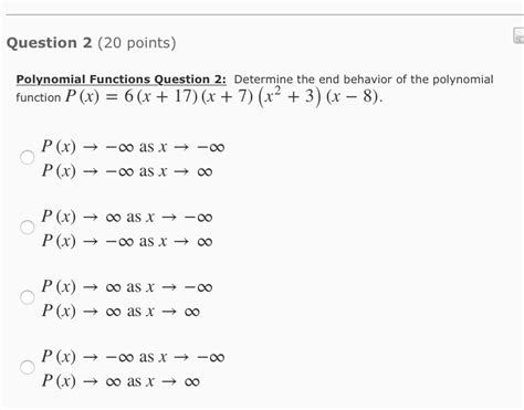Solved Question Points Polynomial Functions Question Chegg