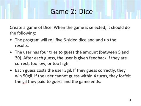 Solved Game Dice Create A Game Of Dice When The Game Is Chegg Com