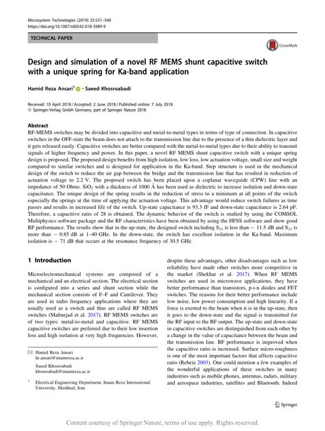 Design And Simulation Of A Novel Rf Mems Shunt Capacitive Switch With A