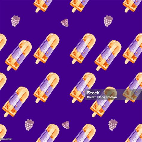 원활한 패턴 과일 얼음 셔벗 과자 트렌드 색상 2022 로얄 퍼플 그린 복숭아 0명에 대한 스톡 벡터 아트 및 기타 이미지 0명 과일 냉동된 Istock