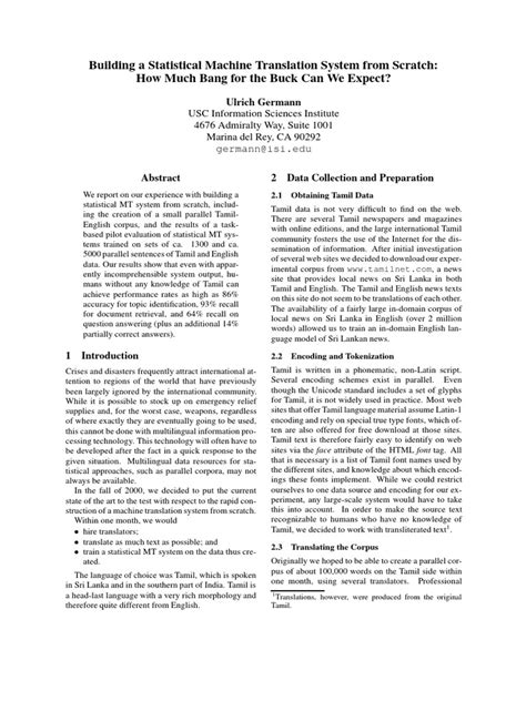 Building A Statistical Machine Translation System From Scratch Pdf Translations Tamil Language