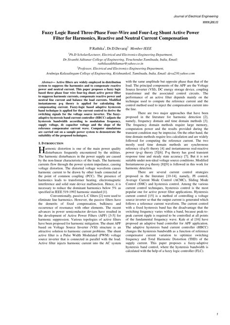 Pdf Fuzzy Logic Based Three Phase Four Wire And Four Leg Shunt Active Power Filter For