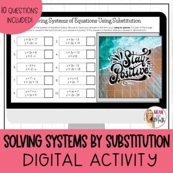 Solving Systems Of Equations With Substitution Digital Activity