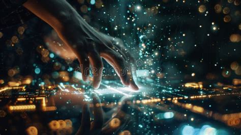 Hand Interacting With Virtual Data On A Futuristic Digital Interface Stock Image Image Of