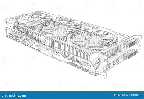 Gpu Card Outline Vector Stock Vector Illustration Of Chip