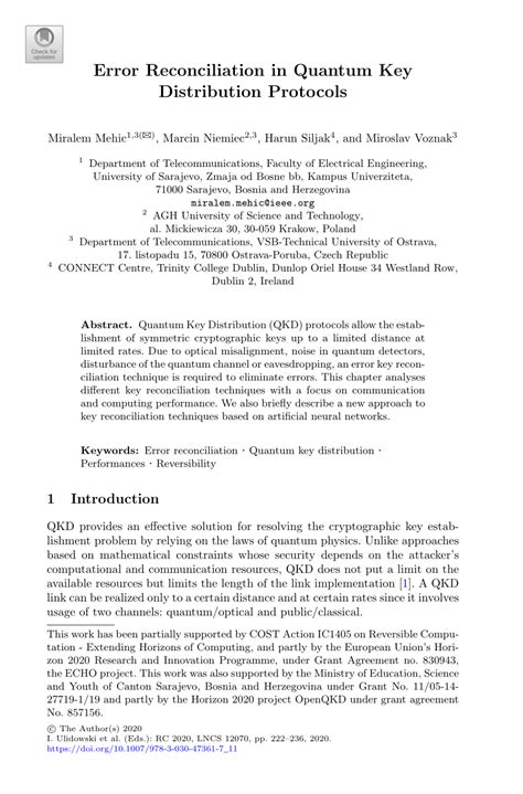Pdf Error Reconciliation In Quantum Key Distribution Protocols
