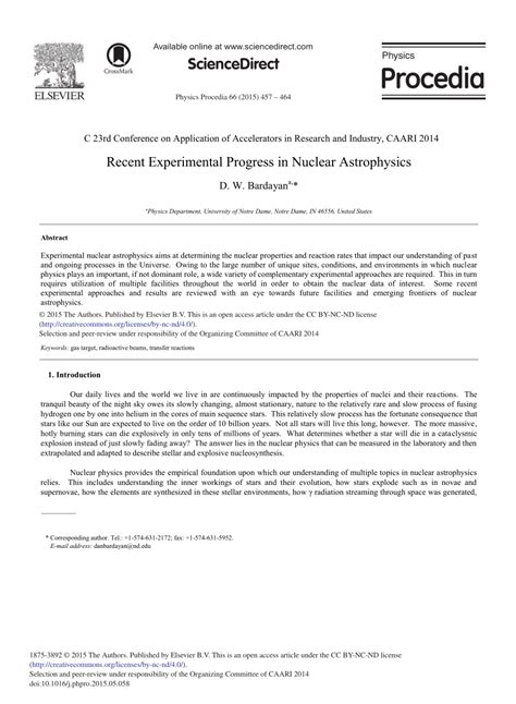 Pdf Recent Experimental Progress In Nuclear Astrophysics