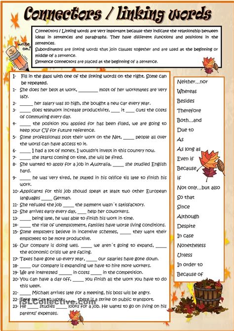 English Exercises Connectors Of Addition And Contrast At Troy Jenkins Blog