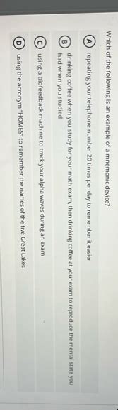 solved which of the following is an example of a mnemonic