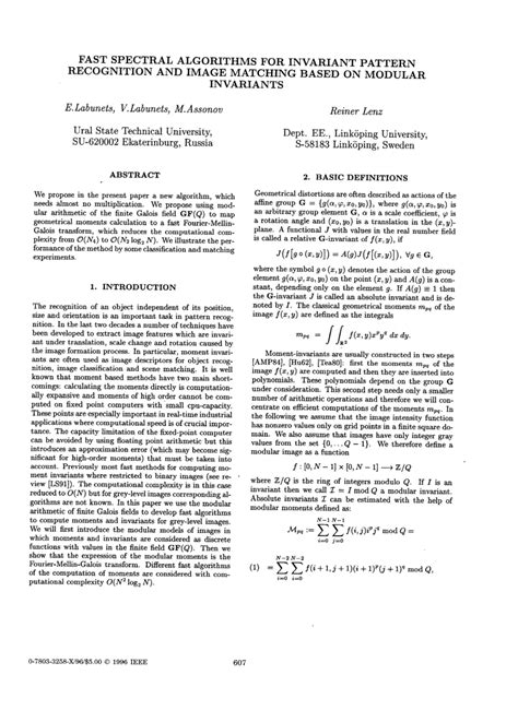 Pdf Fast Spectral Algorithms For Invariant Pattern Recognition And