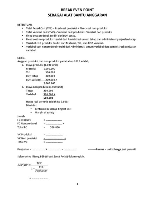 Break Even Point Dan Forecasting Dalam Penjualan Pdf