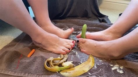 Scarlett Kage And Female Partner In Foot Food Fight Cucumber Clip Sensual Foot Play Foot