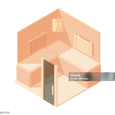 사우나 등대 벤치와 핫 스톤 벡터 3d 일러스트와 러시아 사우나 룸 테라피 휴식 장소의 나무 인테리어 등측투영법에 대한 스톡 벡터 아트 및 기타 이미지 Istock