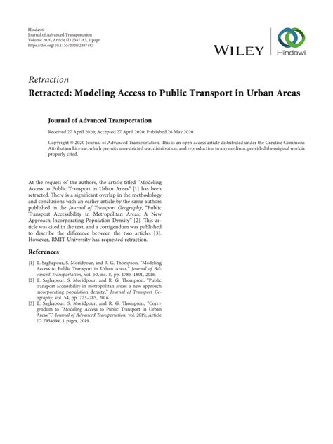 Pdf Retracted Modeling Access To Public Transport In Urban Areas