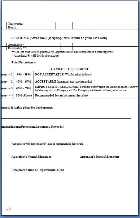 Performance Appraisal Form In Word Format