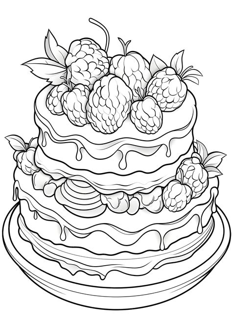 케이크 컬러링 페이지 생일 케이크 색칠 페이지 웨딩 케이크 칠색 페이지 손으로 그려진 생일케이크 윤 일러스트레이션 컬러링 책 페이지 Ai 생성 프리미엄 사진