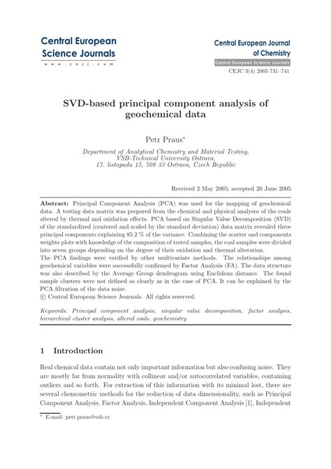 pdf svd based principal component analysis of geochemical data