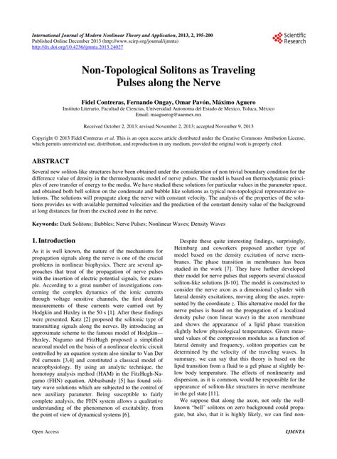 Pdf Non Topological Solitons As Traveling Pulses Along The Nerve