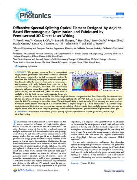 Pdf Diffractive Spectral Splitting Optical Element Designed By