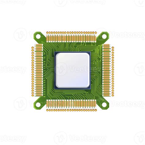 Detailed Illustration Of Green Microchip With Gold Connectors