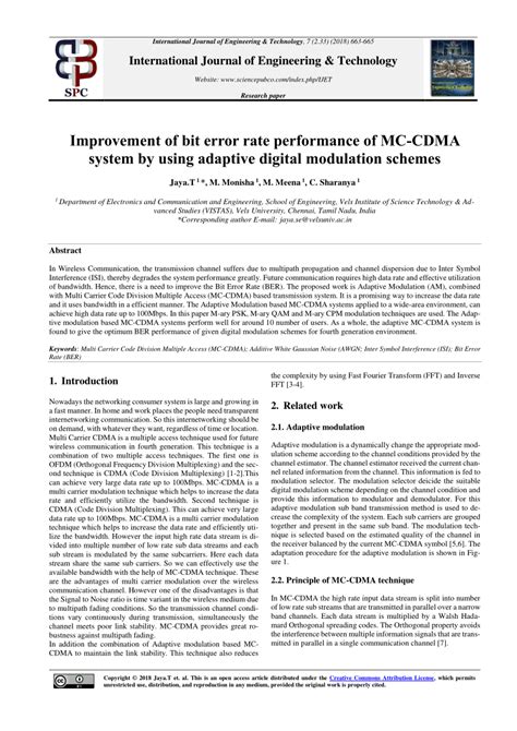 Pdf Improvement Of Bit Error Rate Performance Of Mc Cdma System By