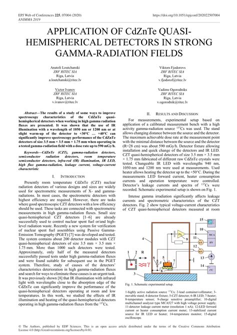 Pdf Application Of Cdznte Quasi Hemispherical Detectors In Strong Gamma Radiation Fields