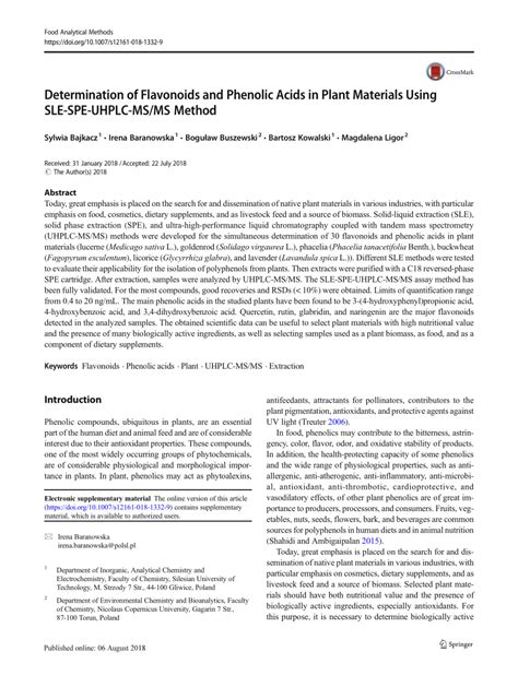 Pdf Determination Of Flavonoids And Phenolic Acids In Plant Materials