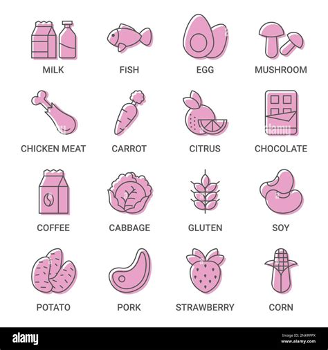 Food Allergy Symbols Warning Allergic Icons Restaurant Meal Grain And Wheat Egg And Meat